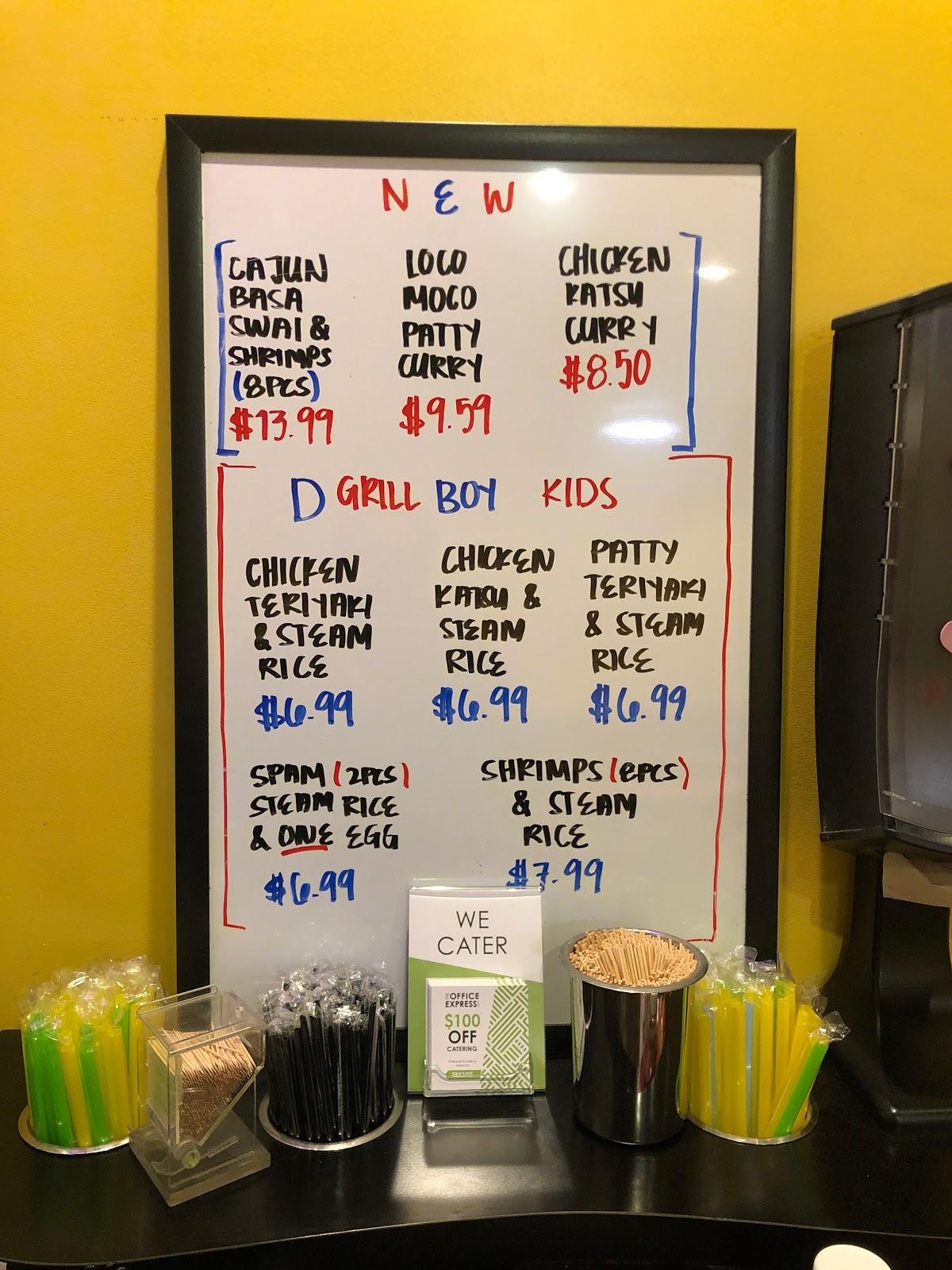 Menu at D Grill Boy restaurant, Ontario
