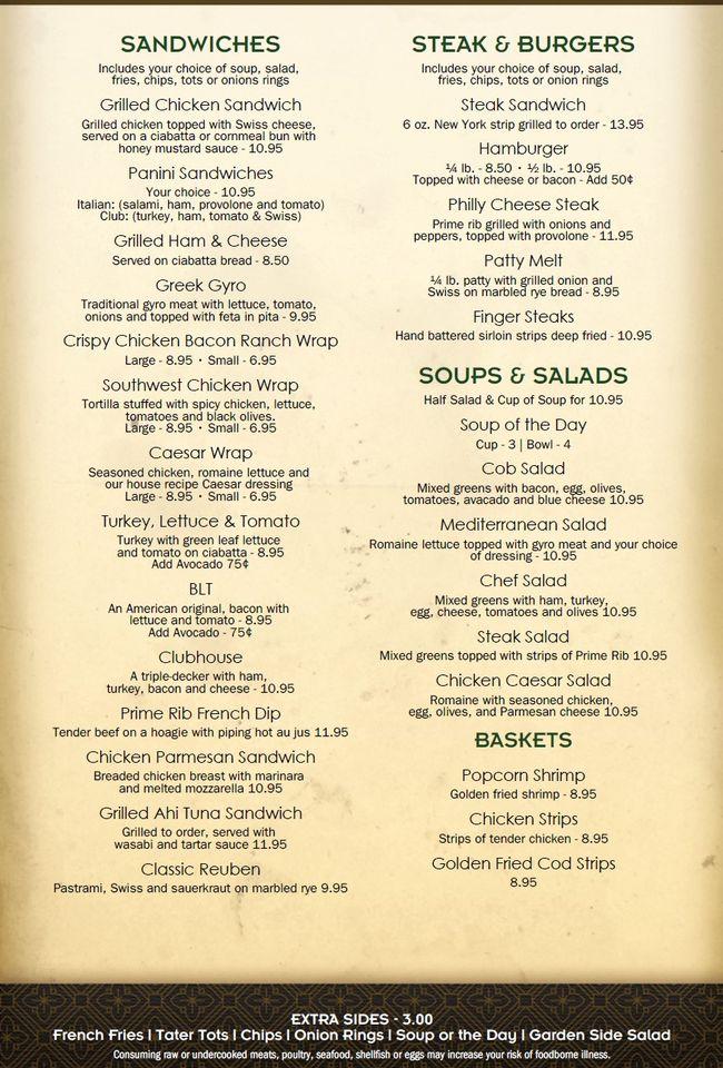 Menu at Drift Inn restaurant, Rupert