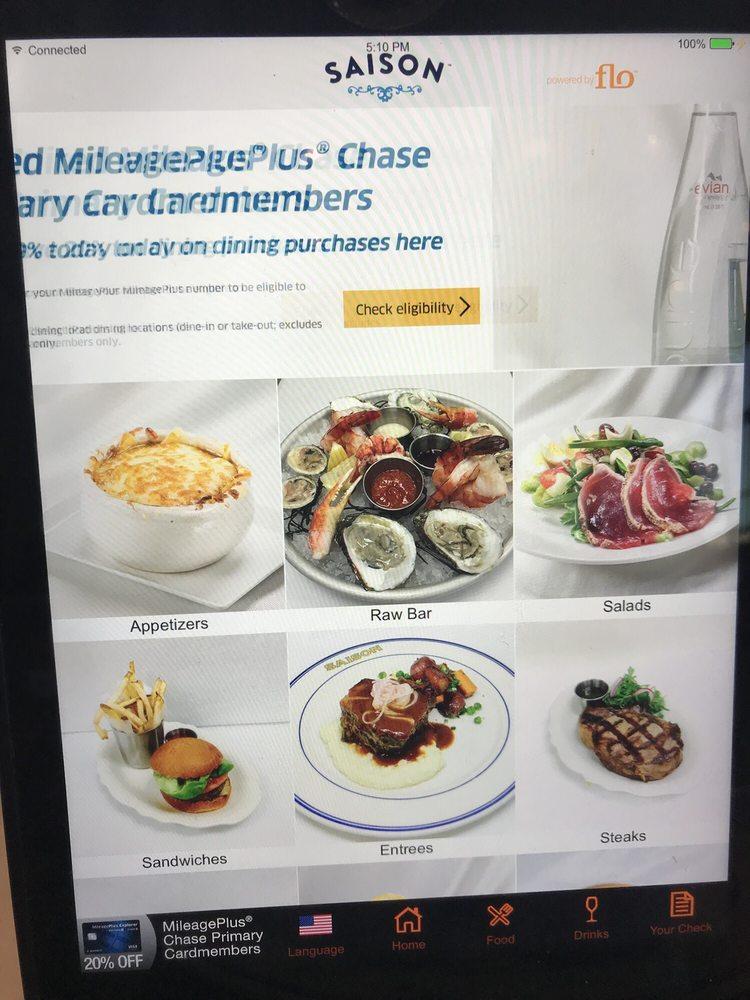 Menu at Saison restaurant, Newark, Terminal C