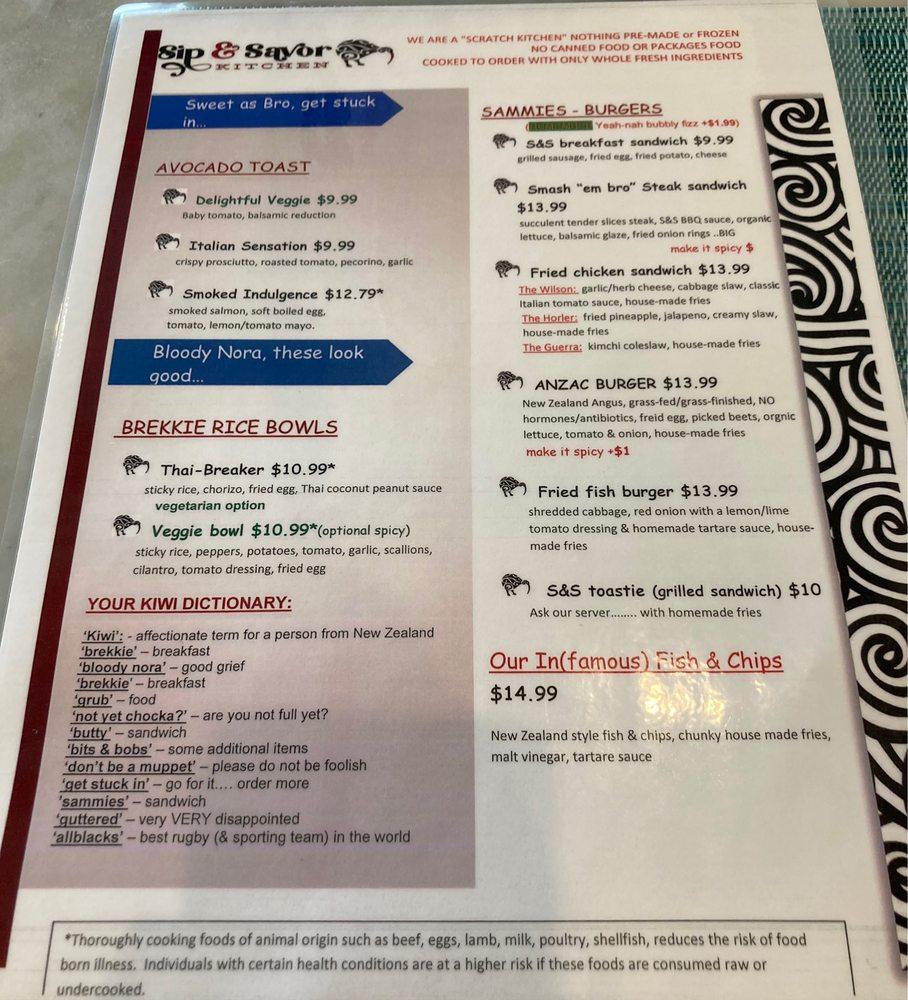 Menu at Sip and Savor Kitchen restaurant, Las Vegas