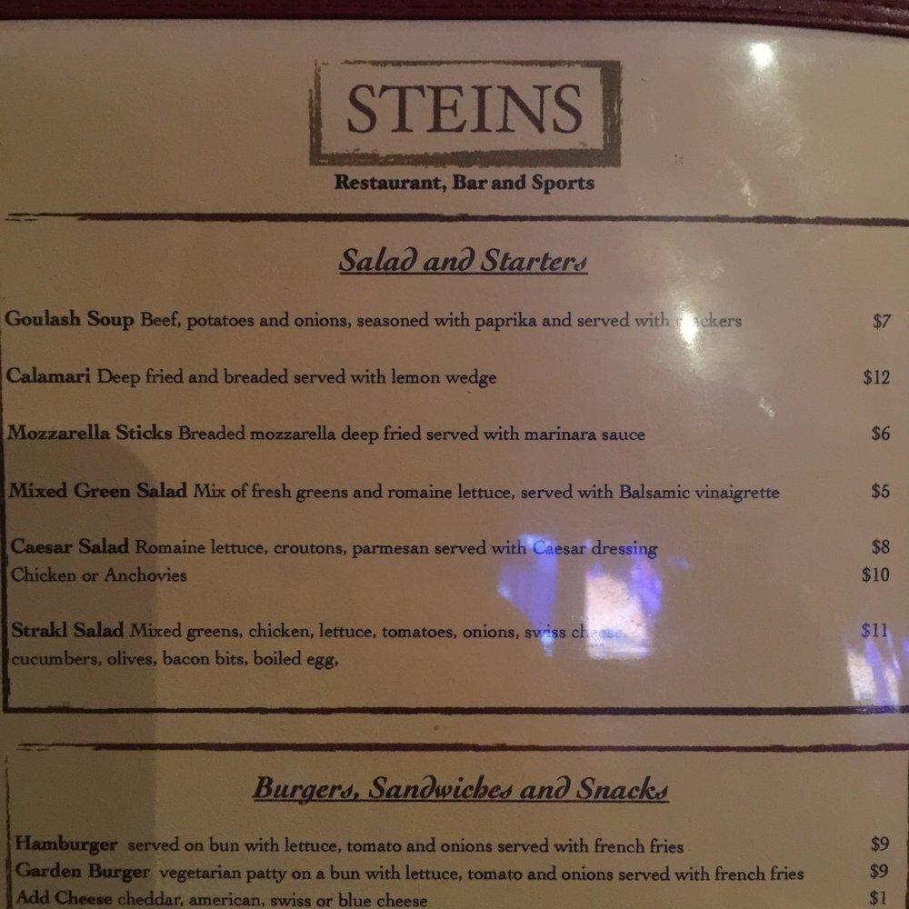 Menu at Steins pub & bar, San Francisco