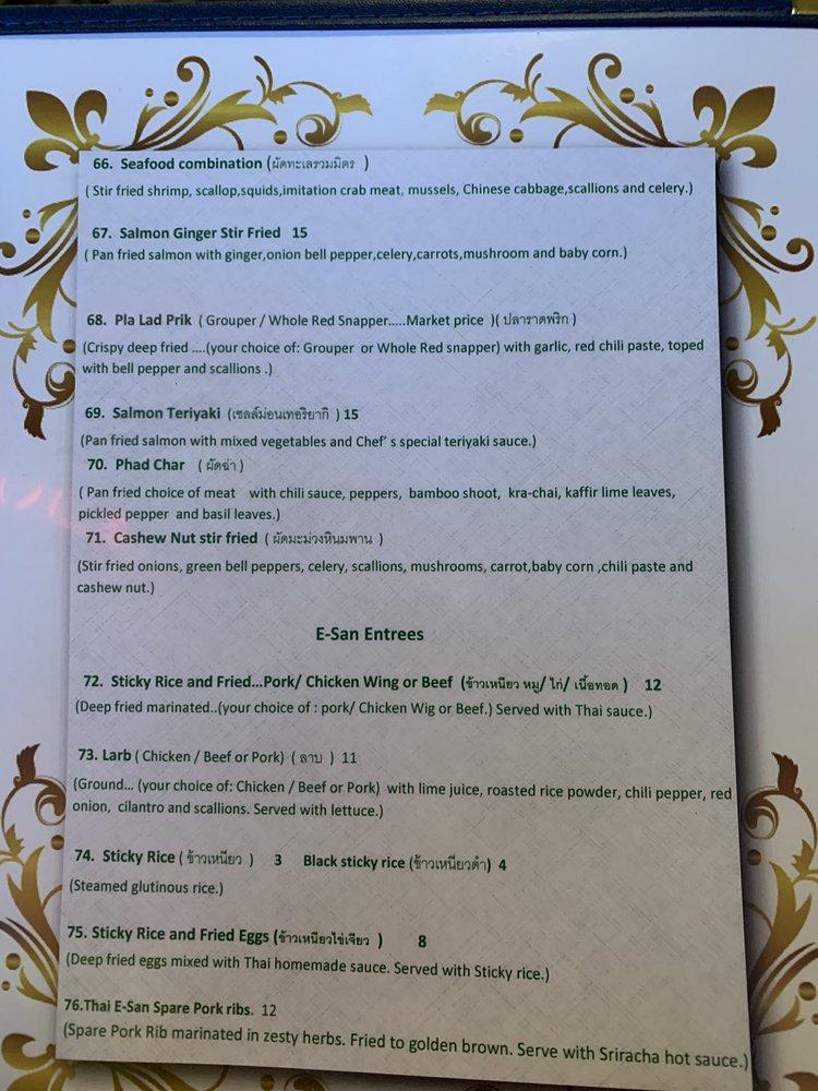 Menu at Thai E-San Restaurant, Myrtle Beach