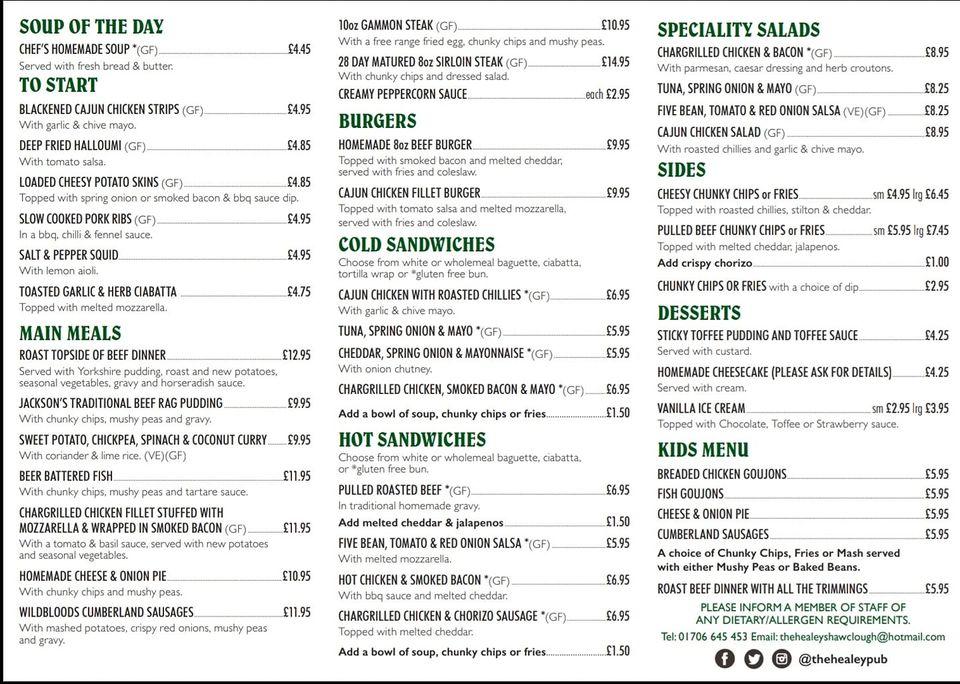 Menu at The Healey pub & bar, Rochdale, 172 Shawclough Rd