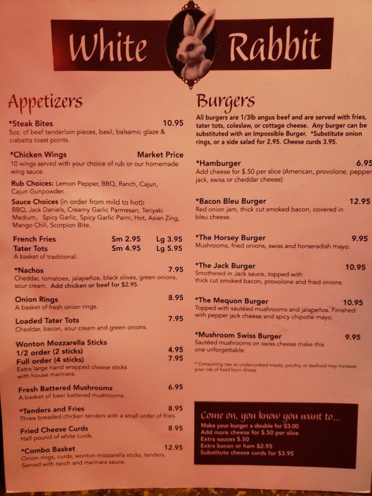 Menu at White Rabbit Bar and Grill, Mequon