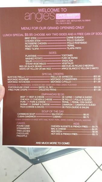 Menu at Angie's Cafe and Bakery, Metuchen