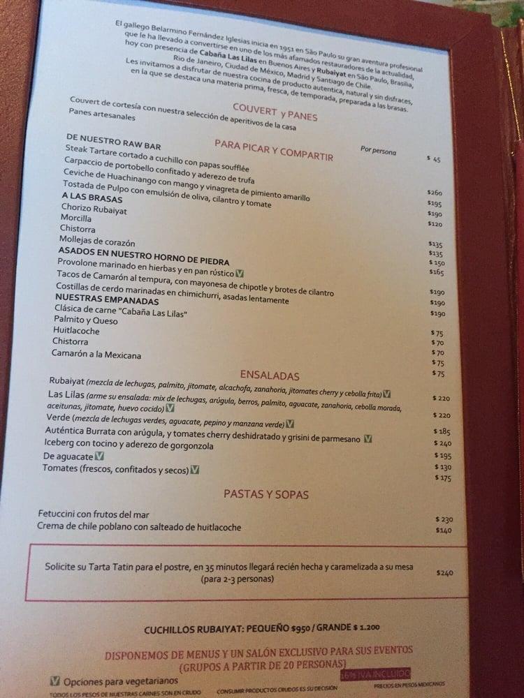 Carta de Beef Bar, Ciudad de México