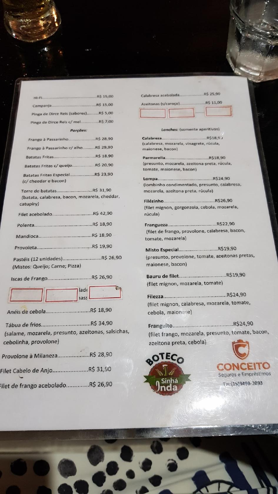 Menu em Boteco Sinhá Inda pub & Bar, Americana