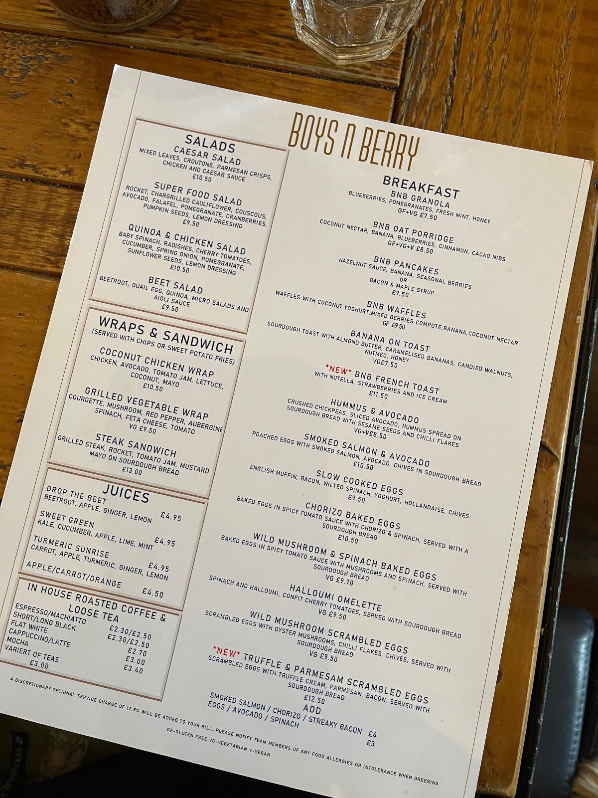 Menu at BoysnBerry pub & bar, London