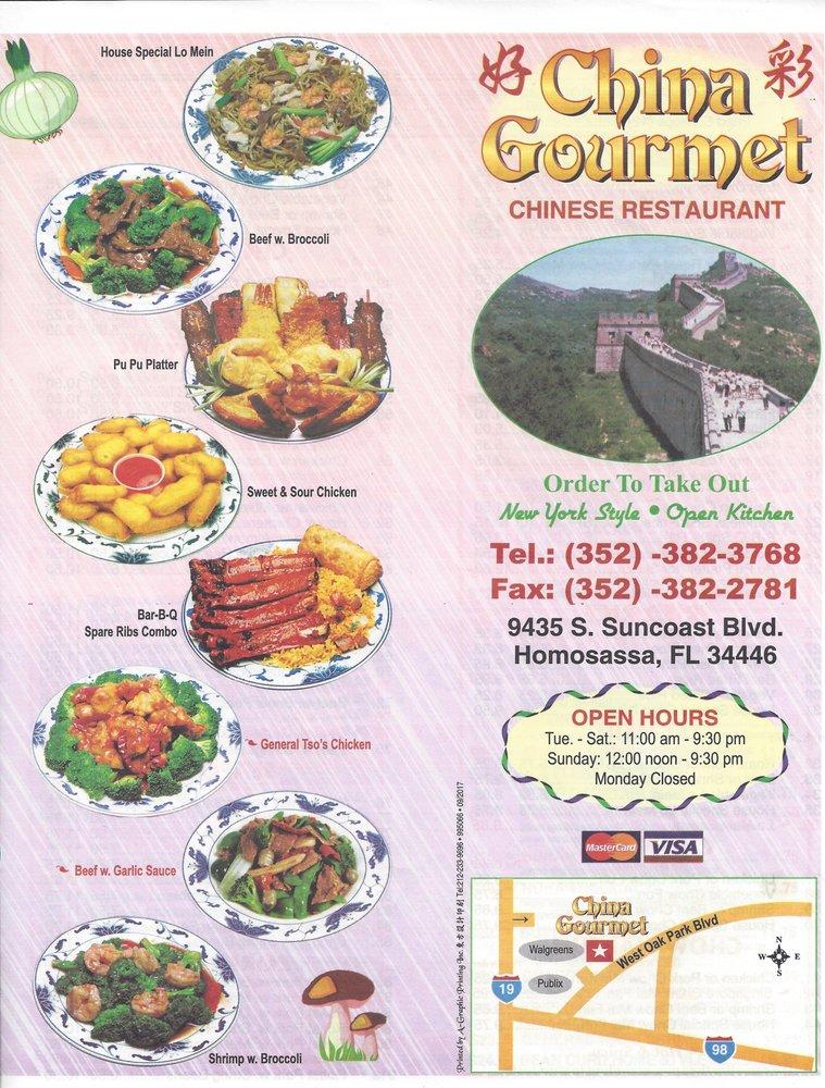 Menu at China Gourmet restaurant, Homosassa, S Suncoast Blvd