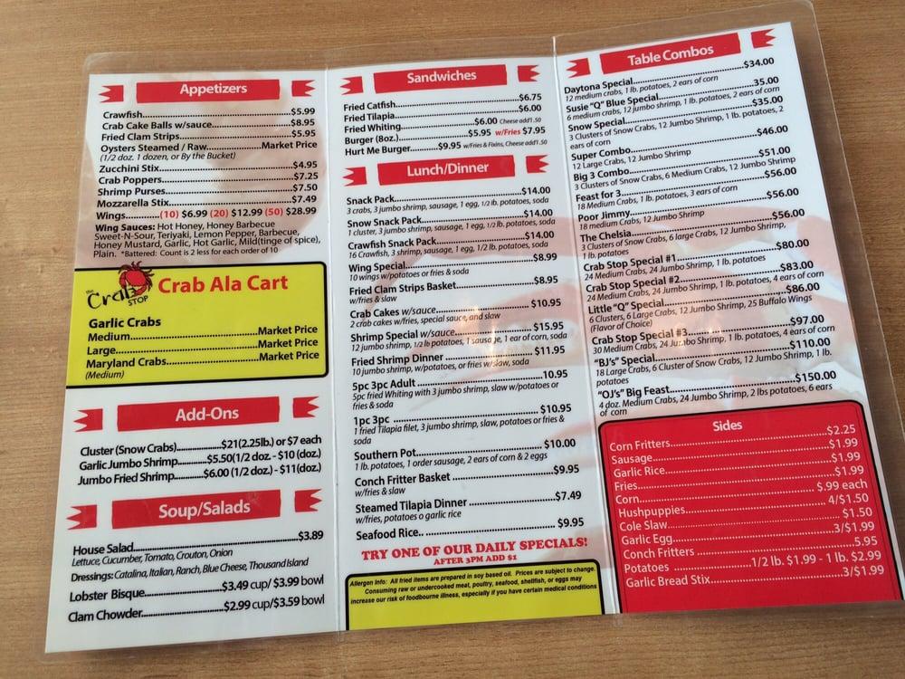 Menu at Crab Stop II restaurant, Daytona Beach