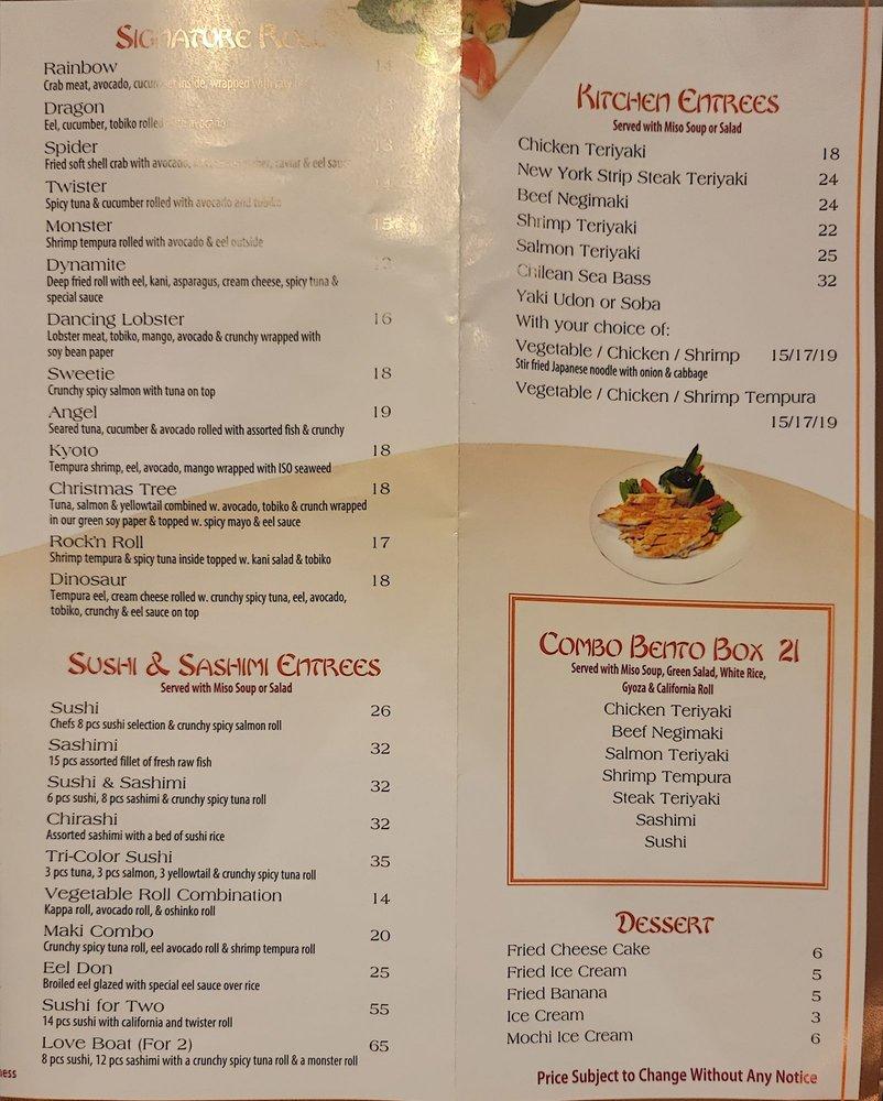 Menu at Kyoto Japanese Restaurant, Amherst