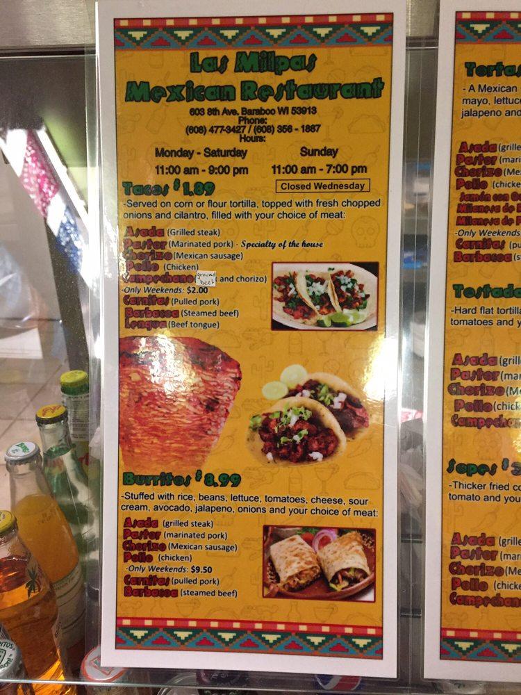 Menu at Las Milpas Restaurant & Store, Baraboo