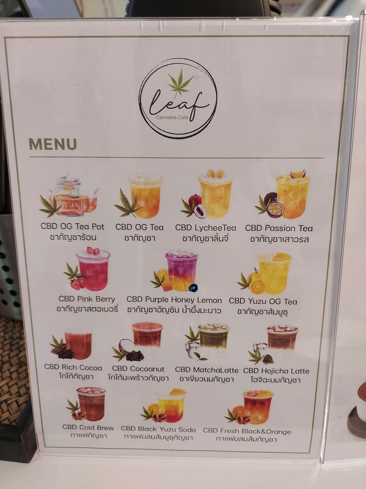 Menu at Leaf Cannabis Cafe, Bangkok
