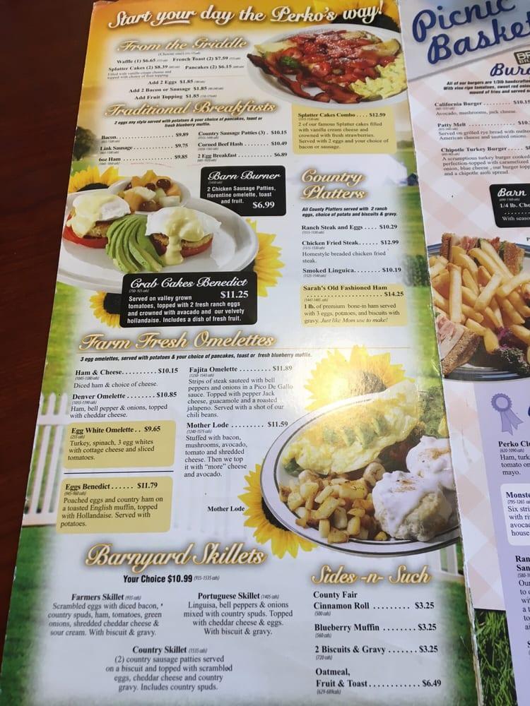 Menu at Perko's Cafe, Modesto, Oakdale Rd