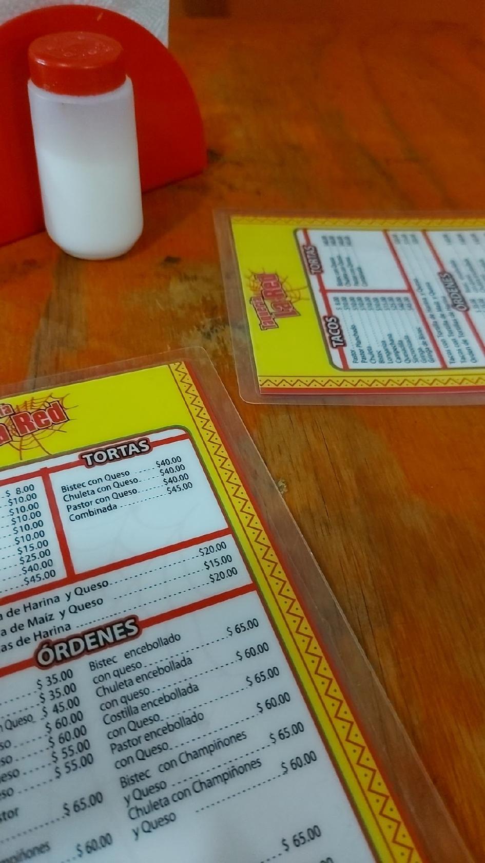 Menu at Taqueria La Red restaurant, Mexico City, Av Tezozomoc 254