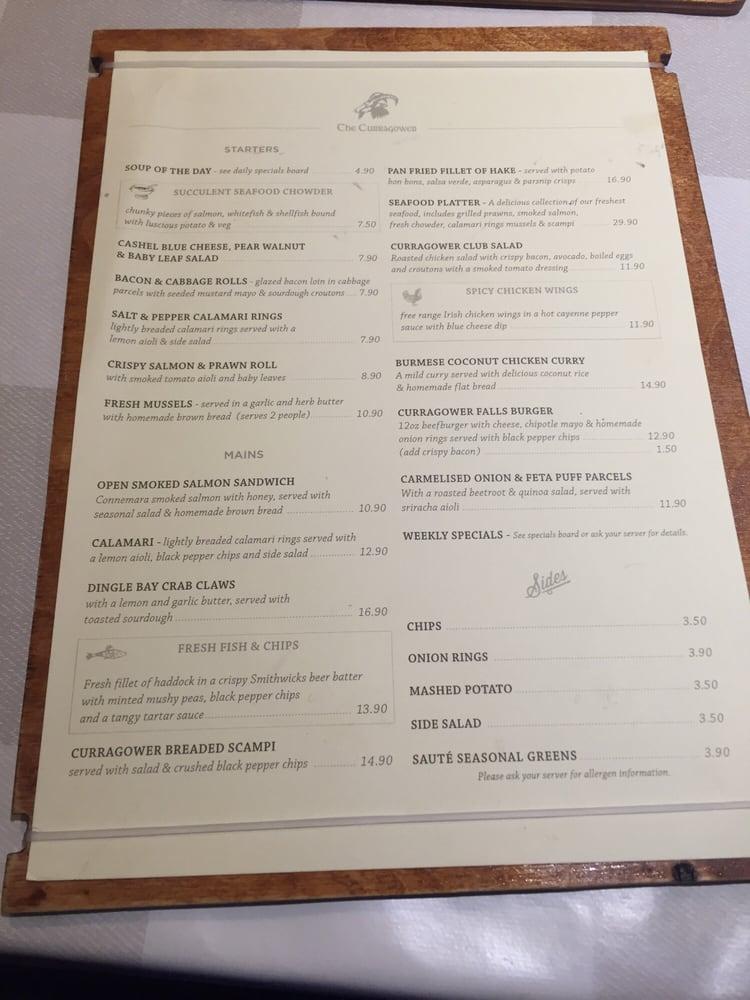 Menu at The Curragower Bar and Restaurant Limerick, Limerick