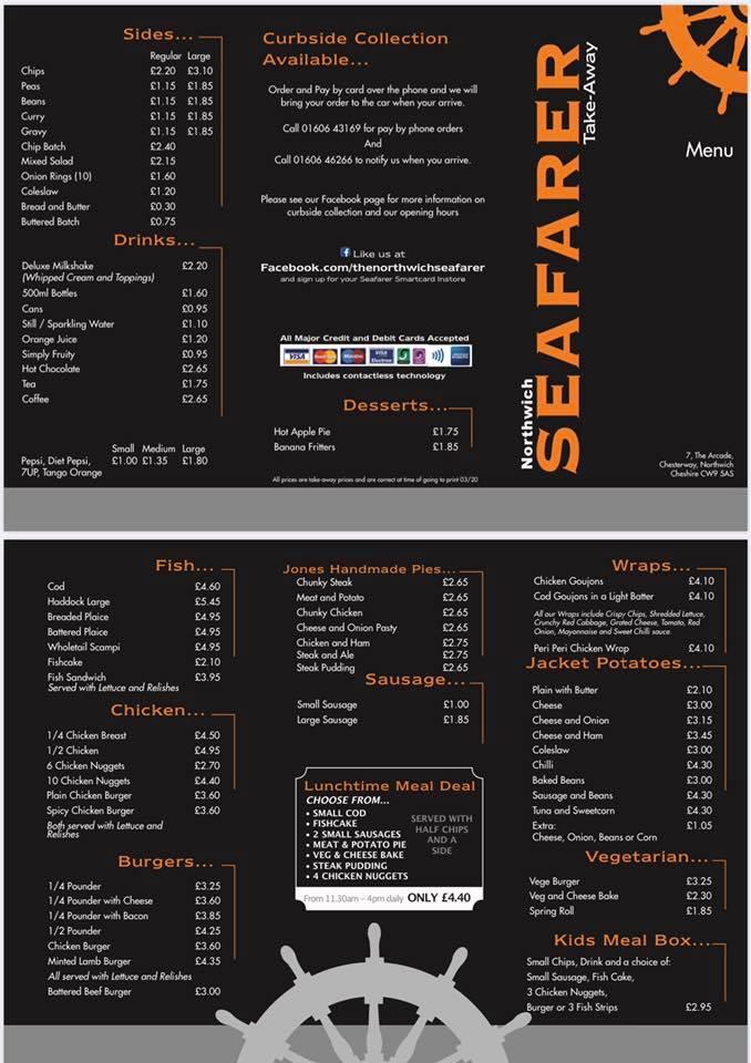 Menu at The Seafarer Restaurant & Take Away, Northwich