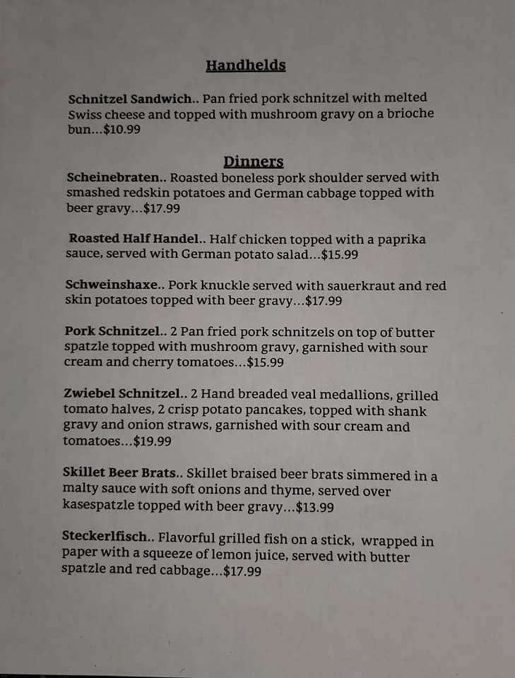 Menu at The Sequel restaurant, Jeannette