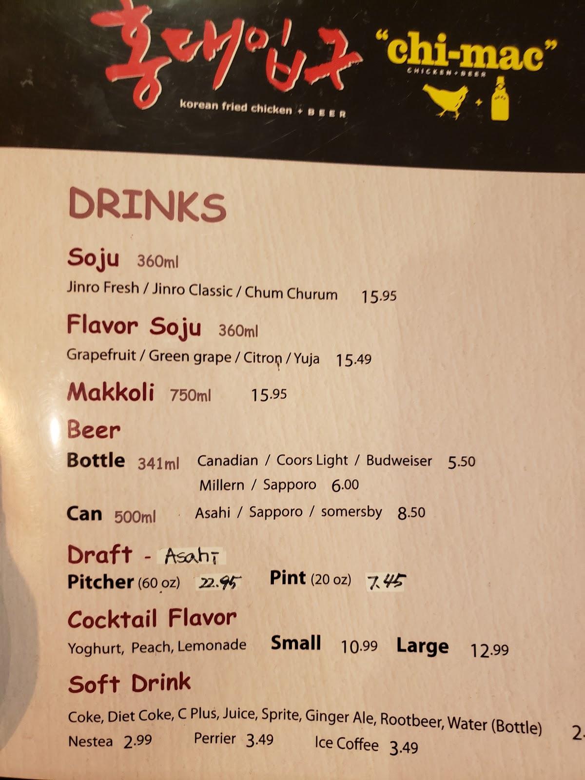 Menu at chi-mac 홍대입구 restaurant, Mississauga