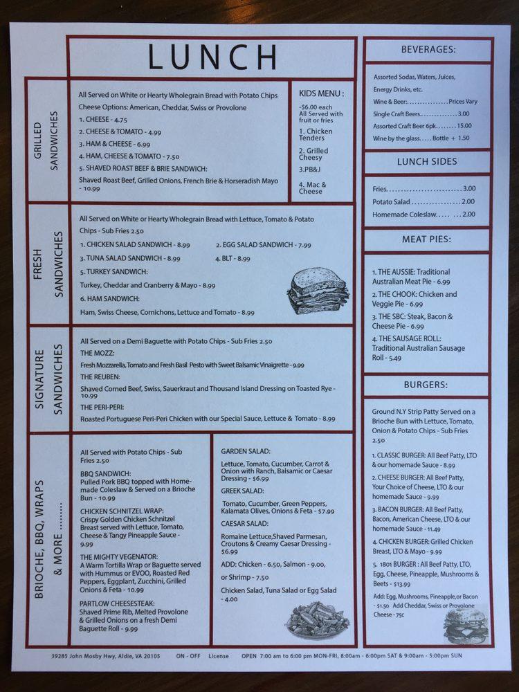 Menu at Aldie General Store & Cafe, Aldie