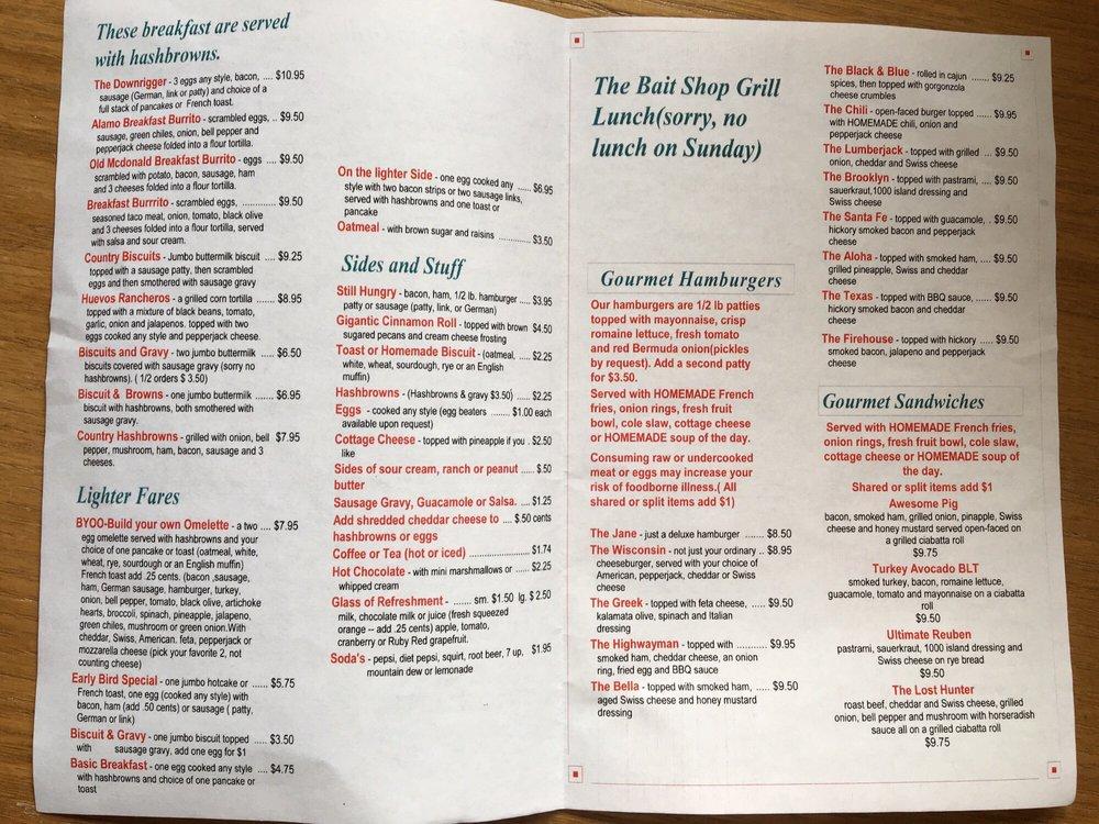 Menu at The Bait Shop Grill restaurant, Lewiston