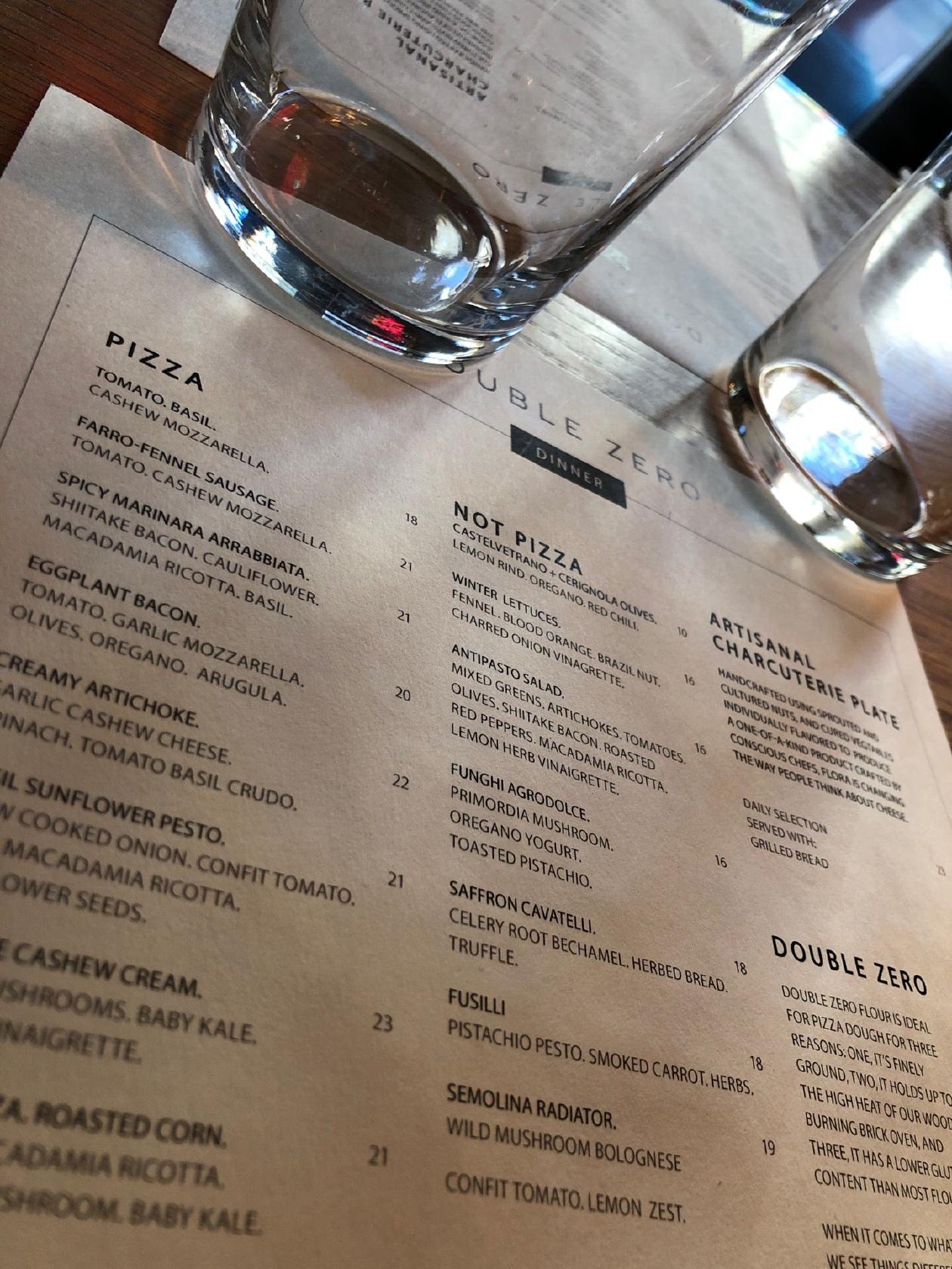 Menu at Double Zero pizzeria, New York City