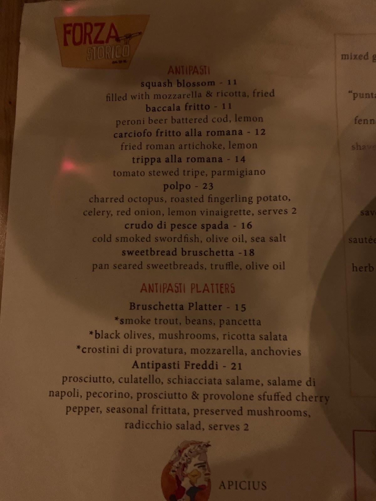 Menu at Forza Storico pub & bar, Atlanta