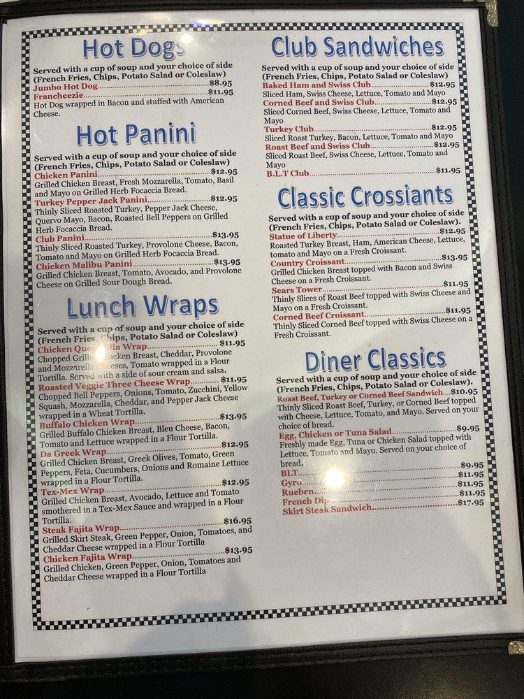 Menu at Gus' Diner restaurant, Rolling Meadows