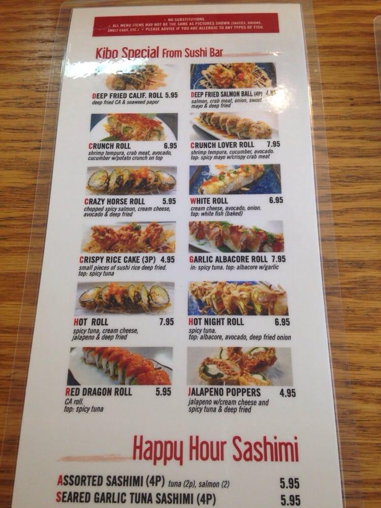Menu at Kibo Sushi restaurant, Ventura