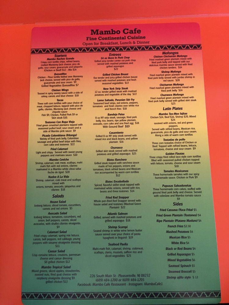 Menu at Mambo Café cafe, Pleasantville
