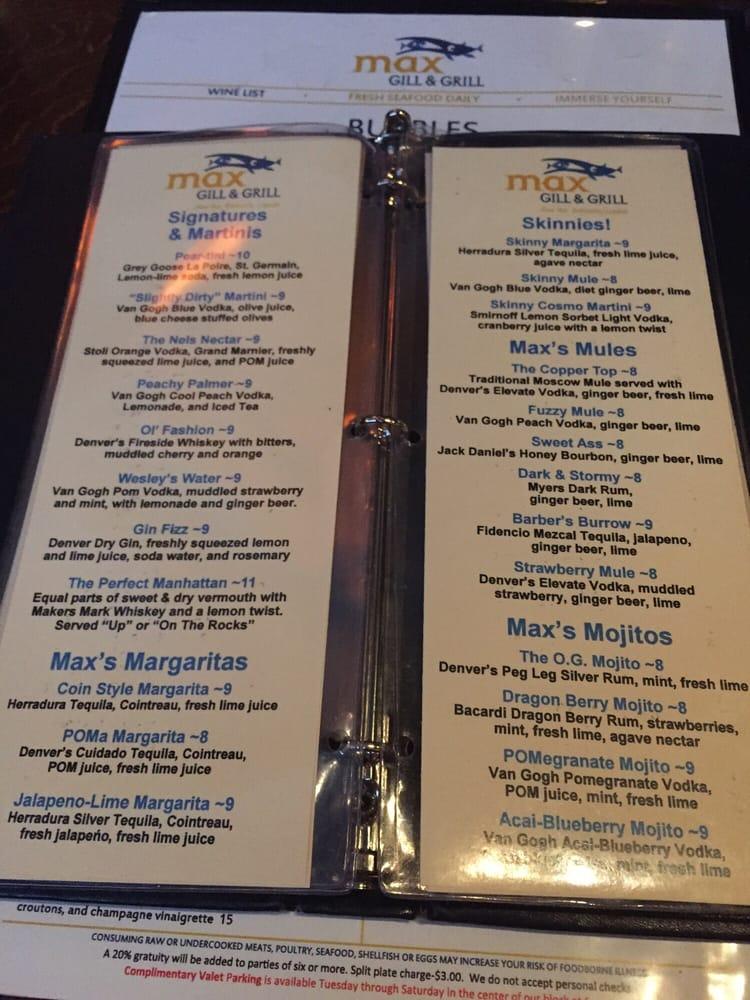 Menu at Max Gill & Grill restaurant, Denver