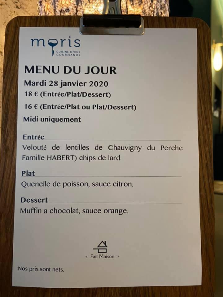 Menu au Restaurant "Moris" Vendôme, Vendôme
