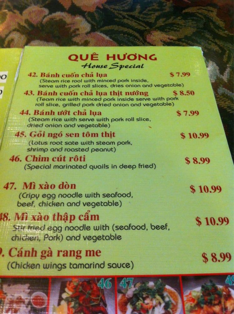 Menu at Que Huong Restaurant, Madison Heights