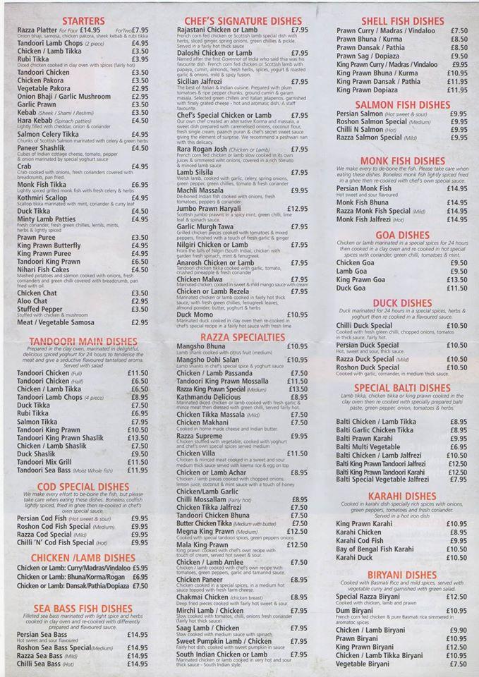 Menu at Razza Restaurant, Felsted