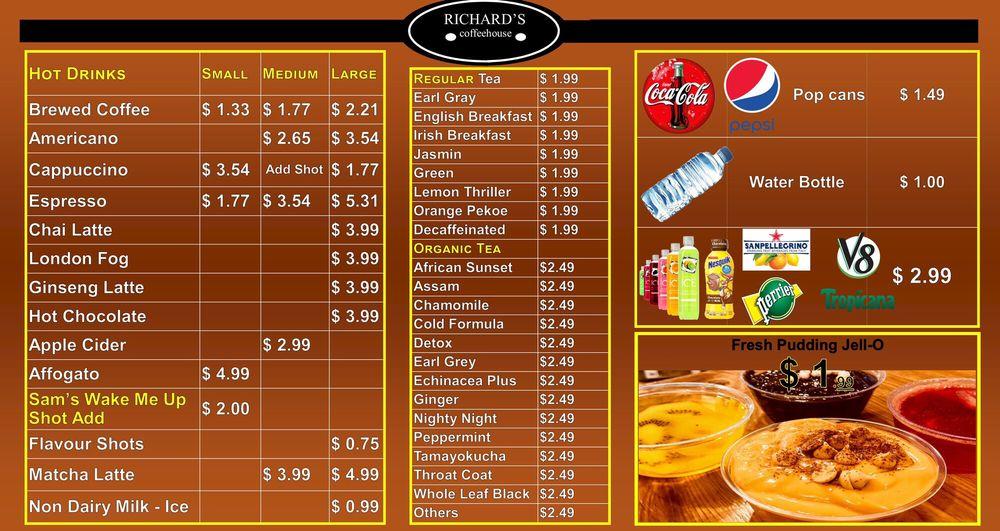 Menu at Richard's Coffeehouse pub & bar, Brockville