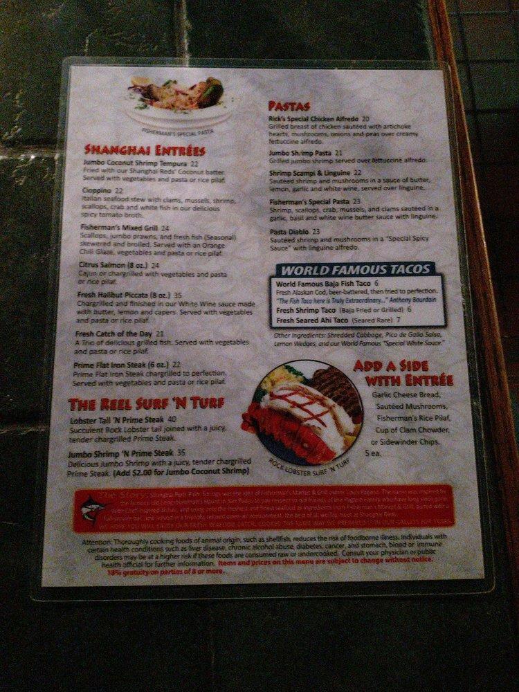 Menu at Shanghai Reds Bar & Grill, Palm Springs, 235 S Indian Canyon Dr