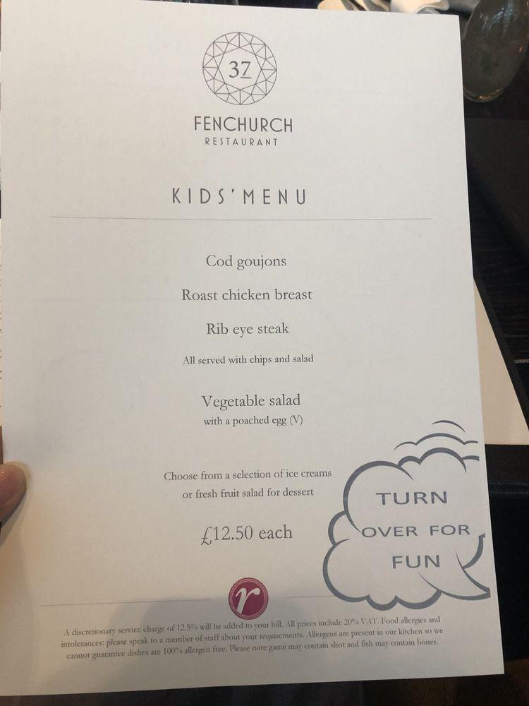 Menu at Fenchurch Restaurant, London, Level 37