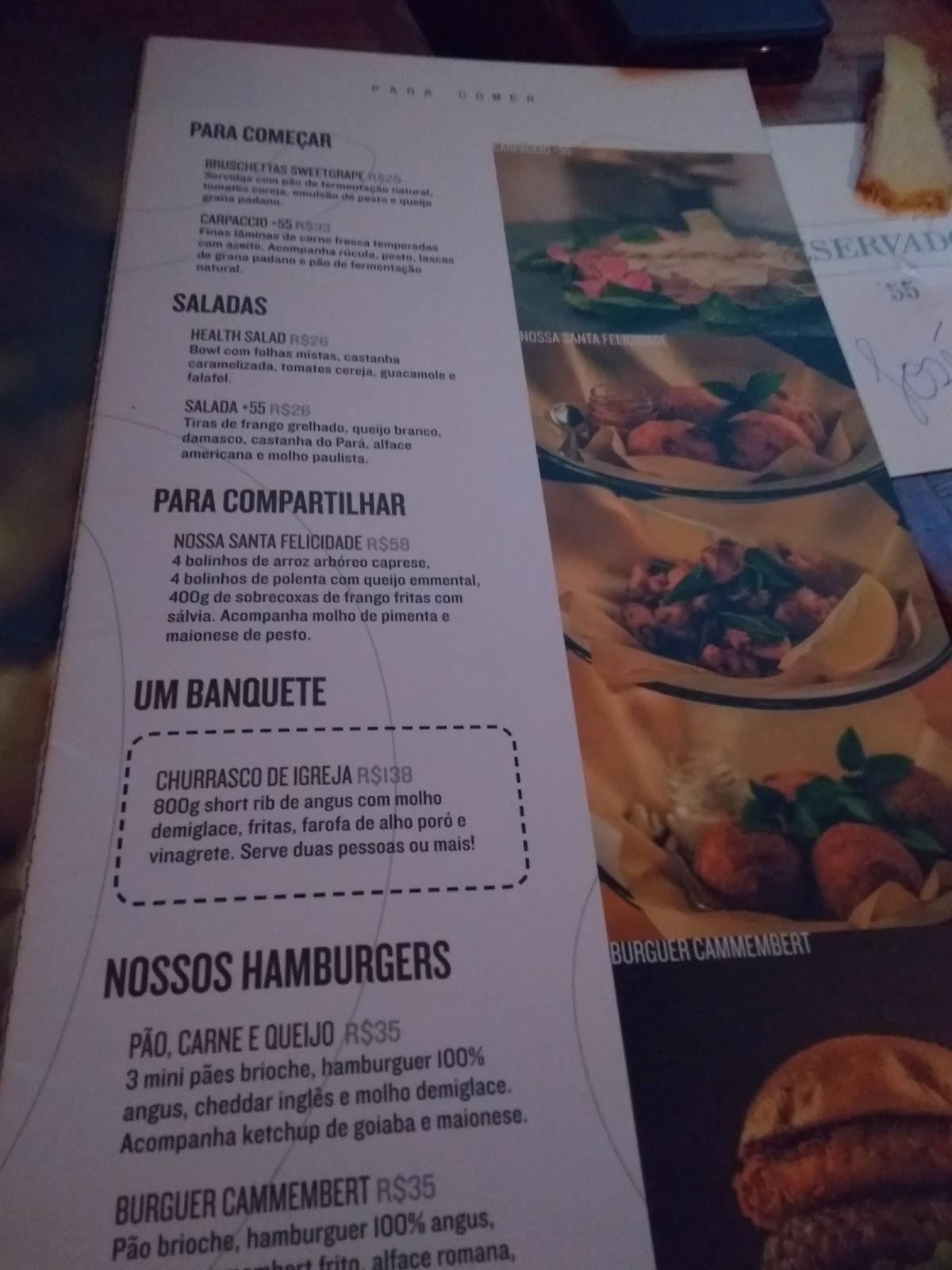 Menu em +55 Bar, Curitiba