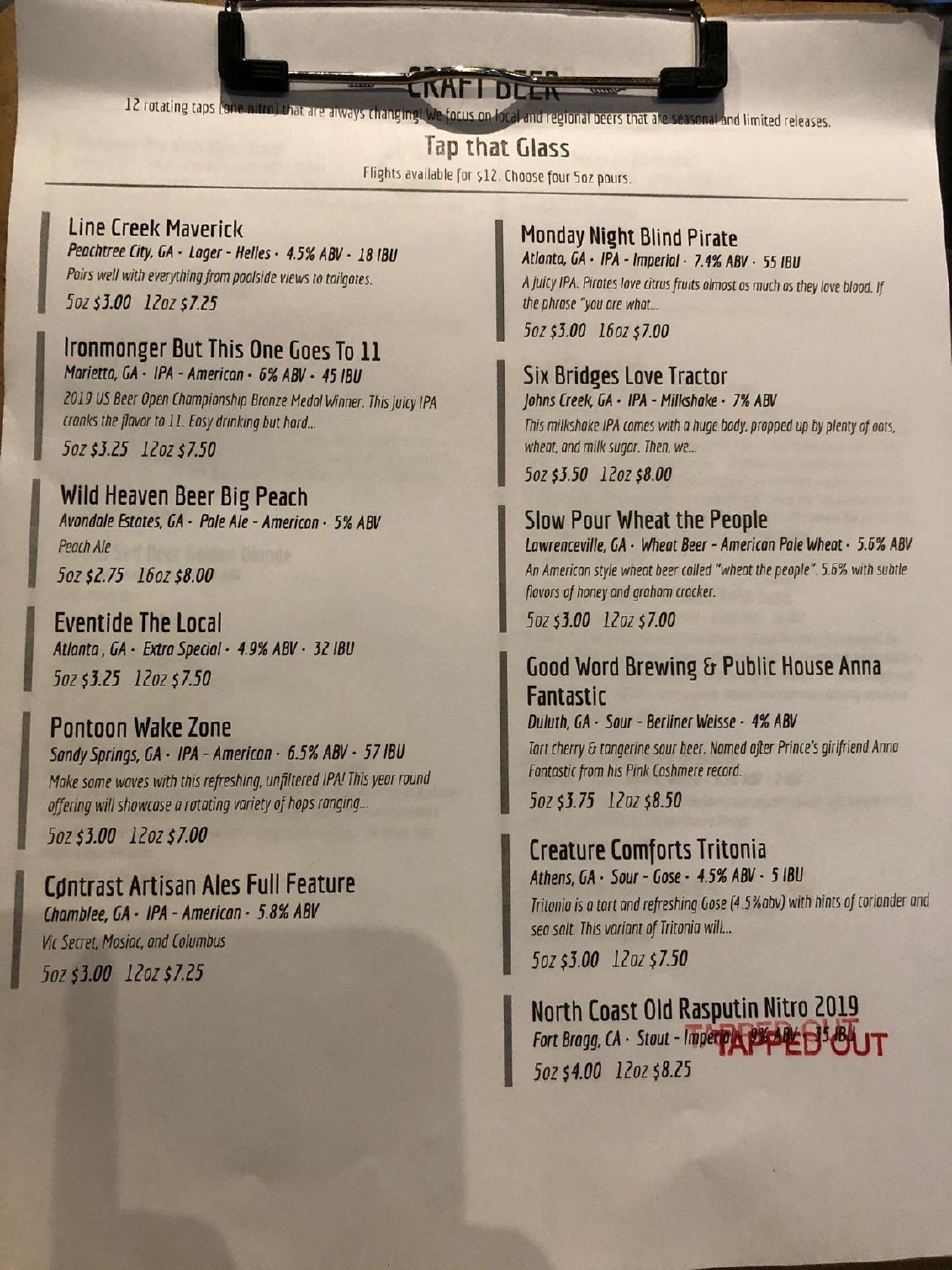 Menu at Ba Bellies pub & bar, Peachtree Corners