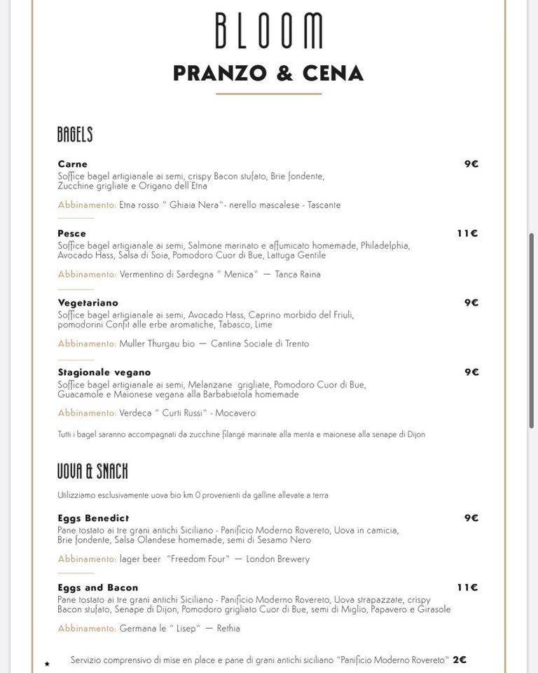 Menu at Bloom, Treviso