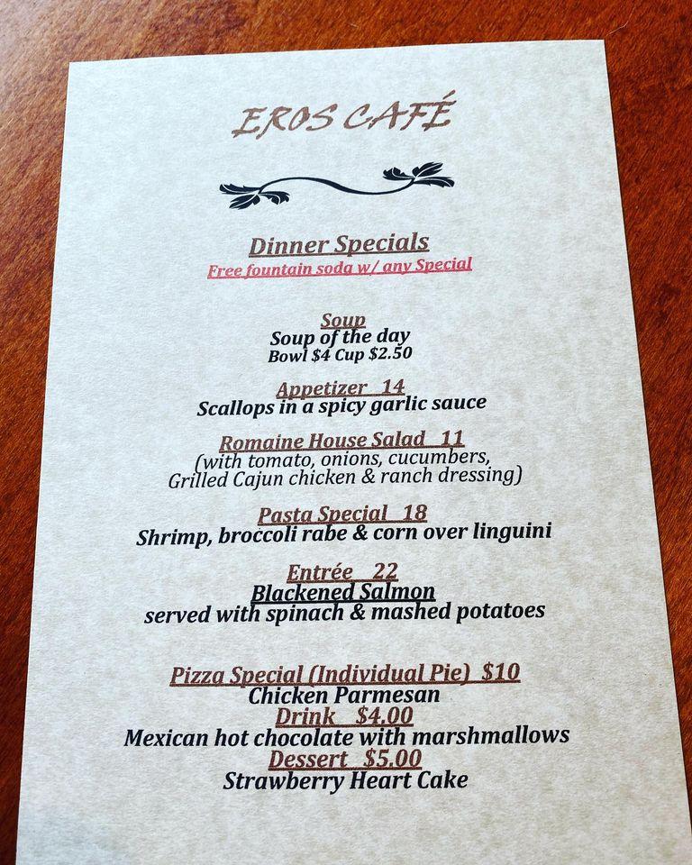 Carta de Eros Cafe, East Rutherford, 168 Union Ave