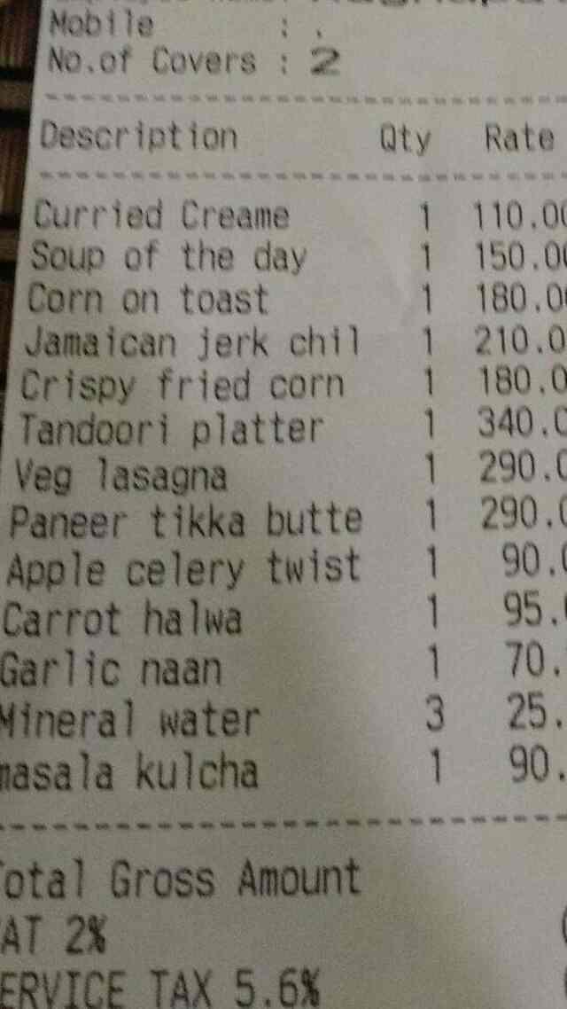 Menu at Food Nirvana, Chennai, 23/11