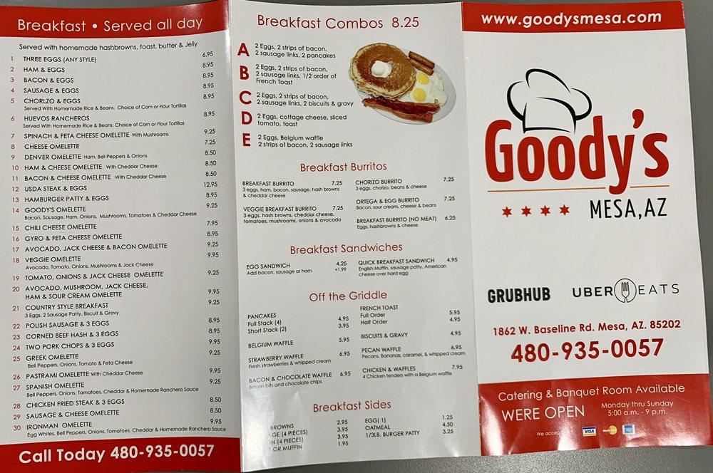 Menu at Goody's restaurant, Mesa