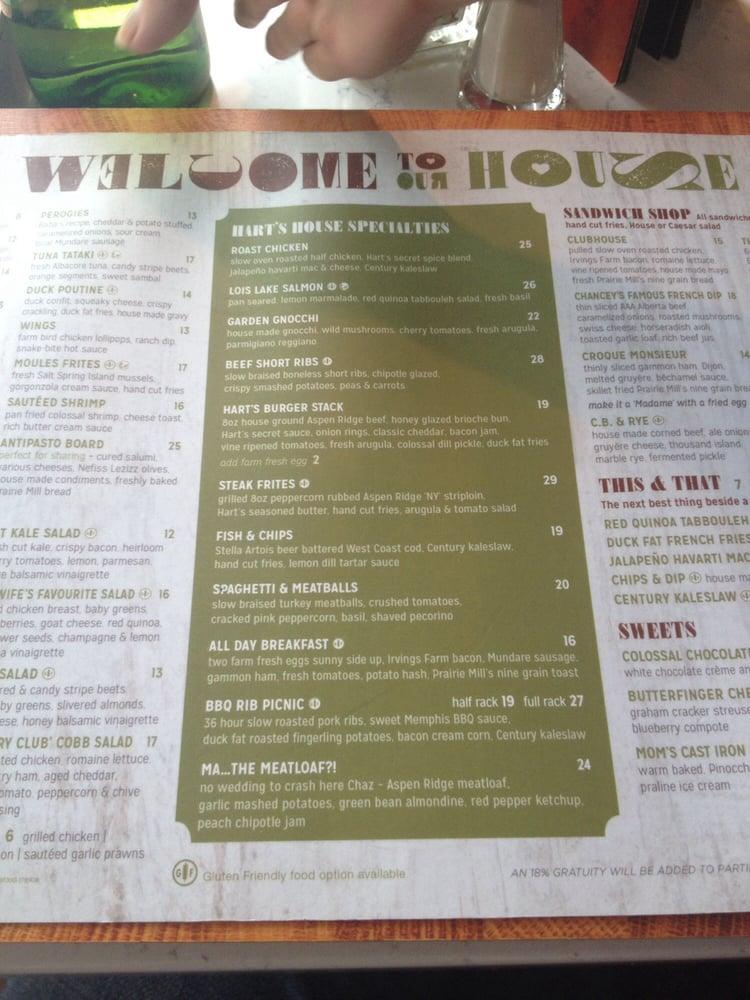 Menu at Hart's Table & Bar, Edmonton