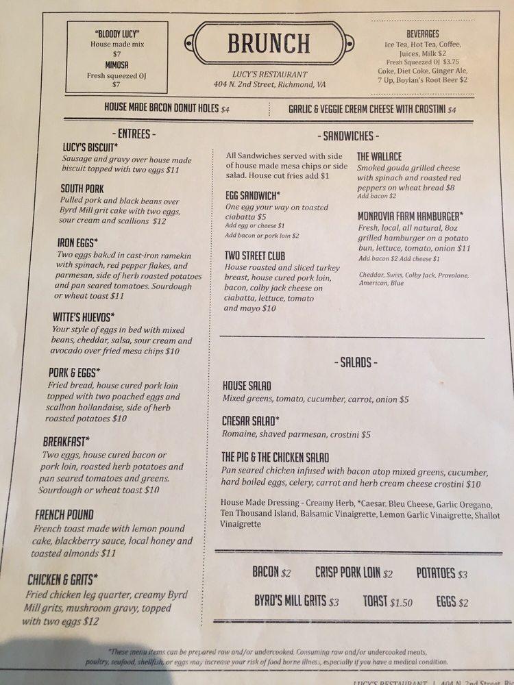 Menu at Lucy's cafe, Richmond