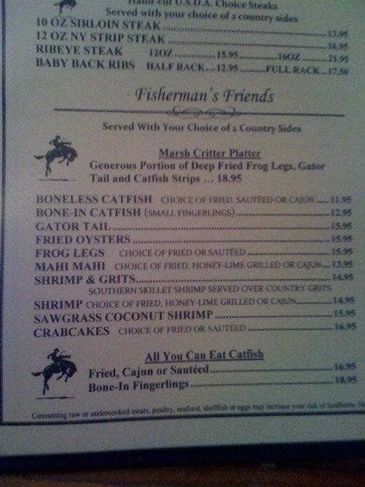Menu at Marsh Landing Restaurant, Fellsmere
