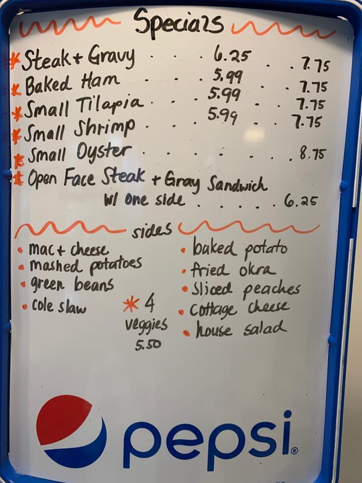 Menu at Matty's restaurant, Elkin