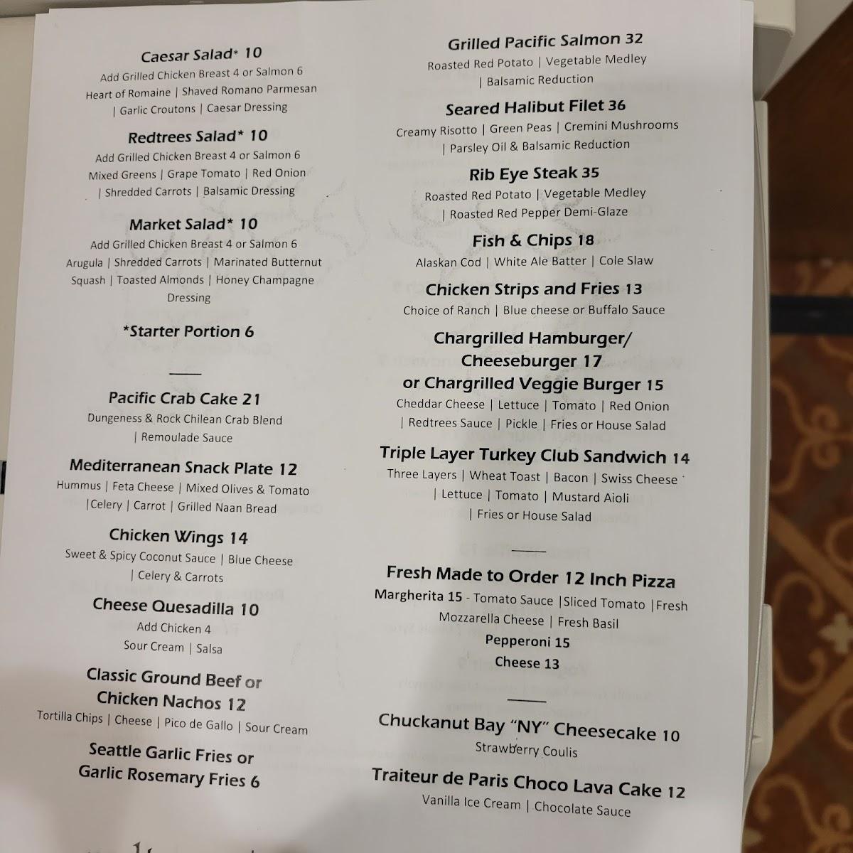Menu at Redtrees Restaurant and Bar, Seattle