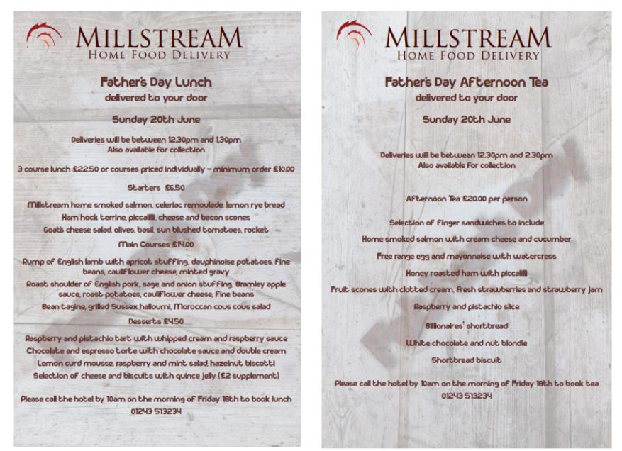 Menu at The Millstream Hotel & Sea School Restaurant, Chichester