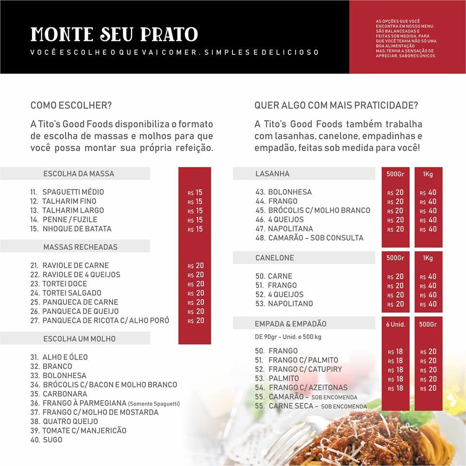 Menu at Tito's restaurant, Balneário Camboriú